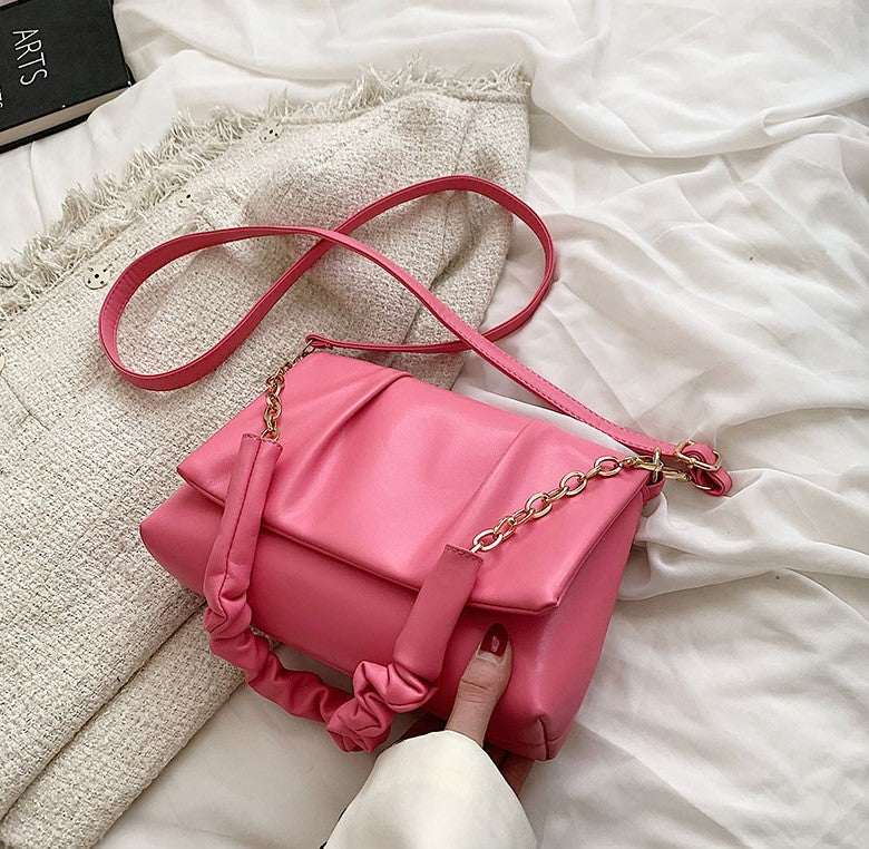 Bolso handbag, shoulderbag tipo cuero color rosa y dorado – Lumen ...